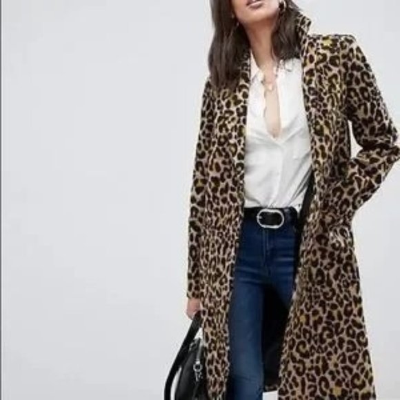 ASOS | Jackets & Coats | Asos Pink Yellow Animal Leopard Print Long ...